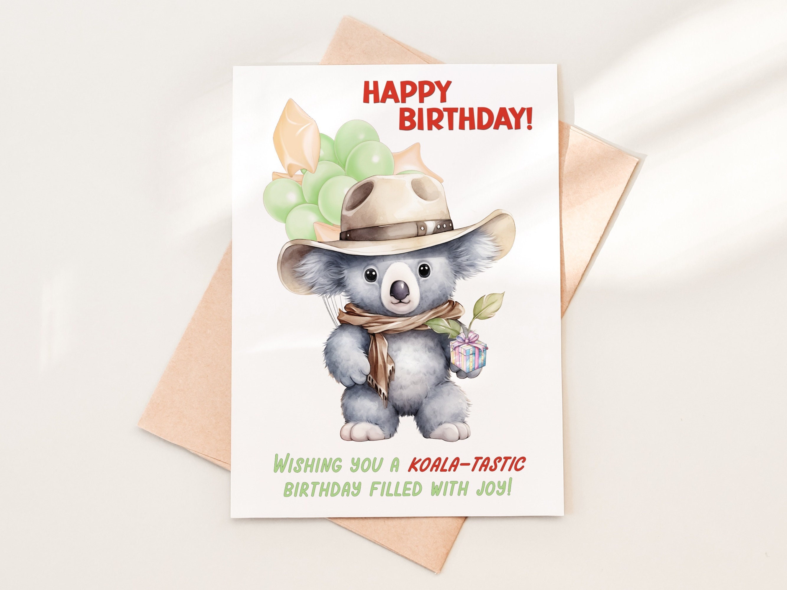 Koala Birthday Card, Koala Printable Card, Digital Product, Cute Fun ...
