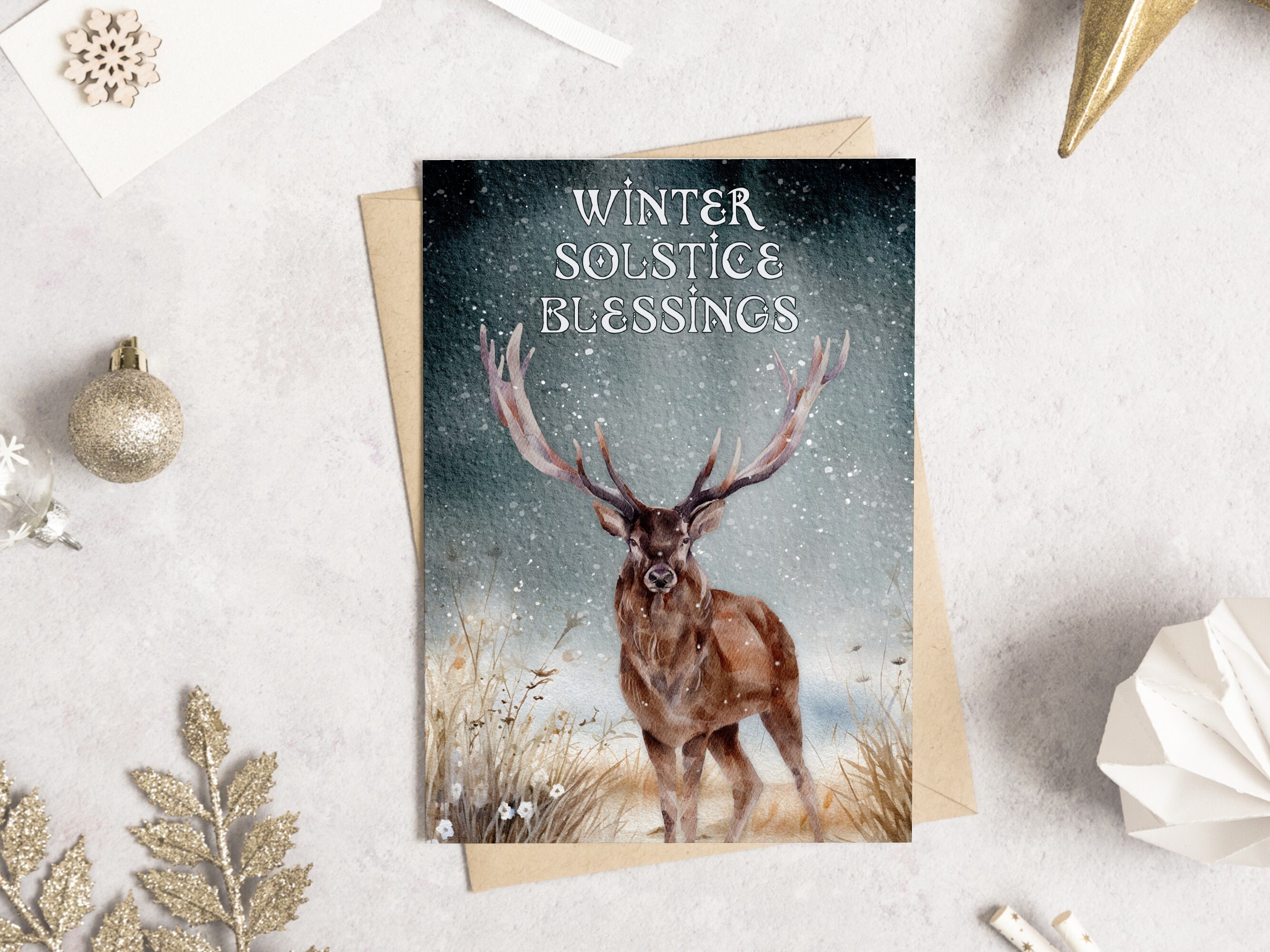 Winter Solstice Greetings - Printable Yuletide Card With a Watercolor ...
