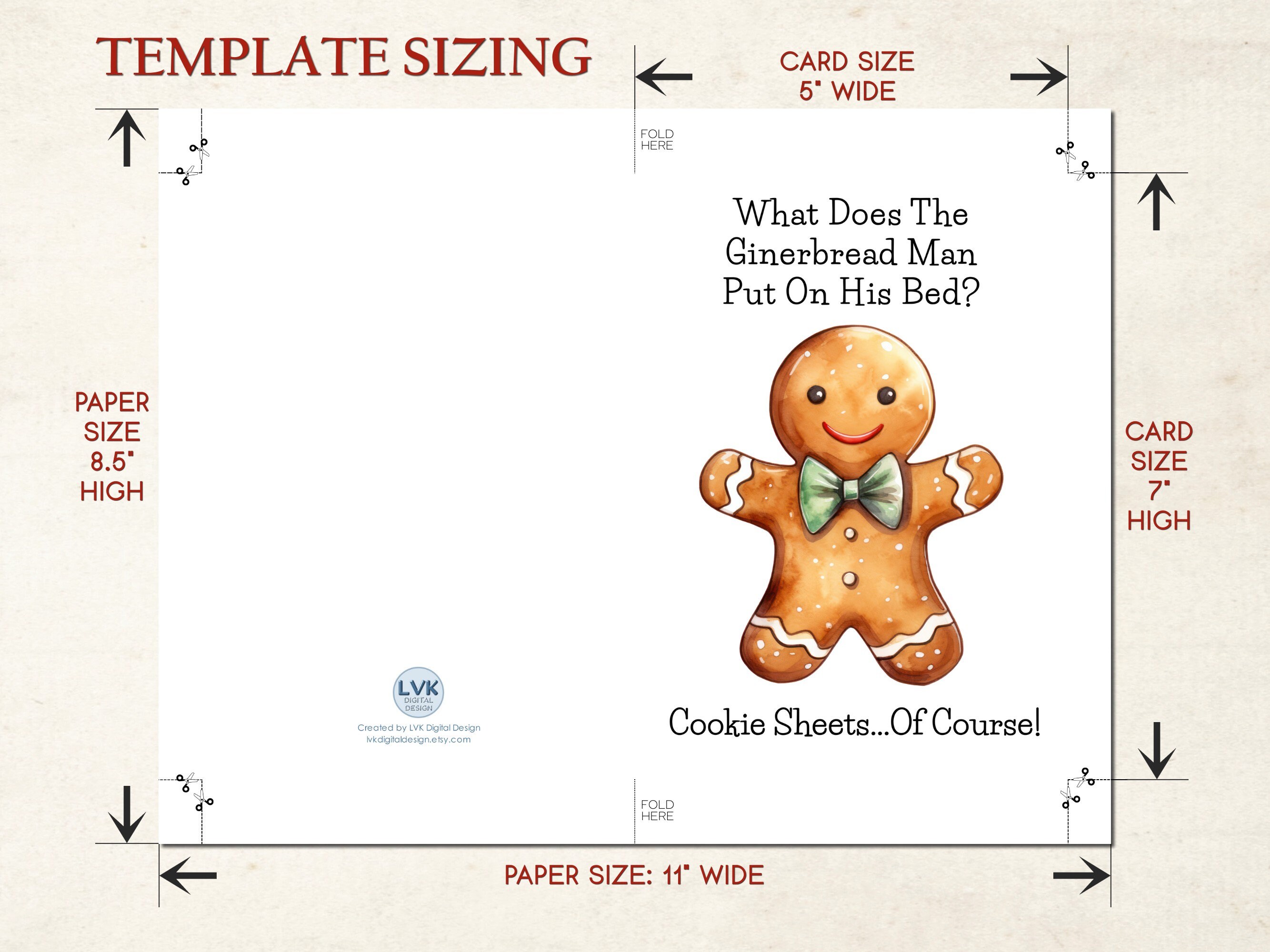 Gingerbread Man Card, Printable Christmas Card, Christmas Greeting Card ...