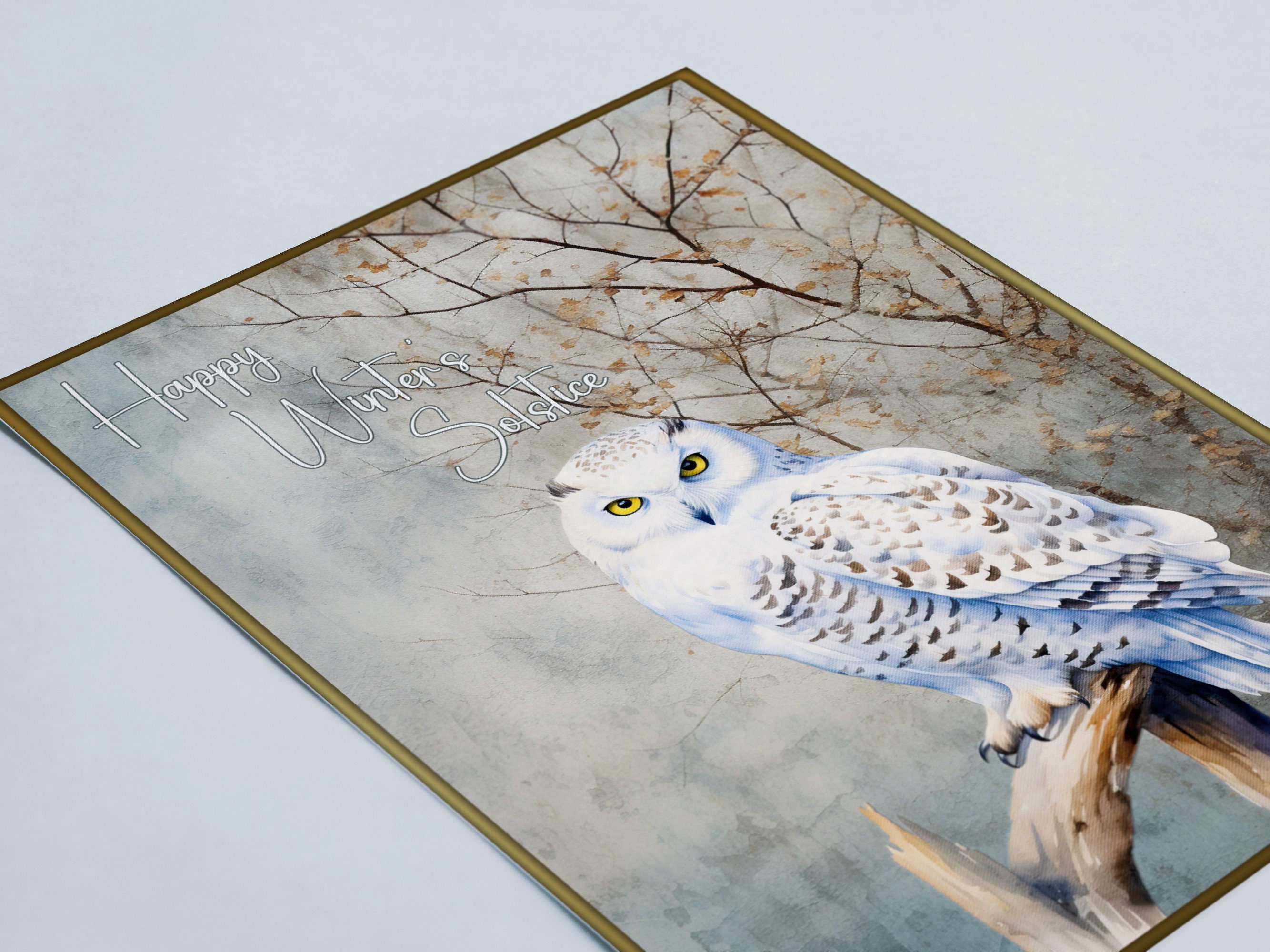 Winter Solstice Greetings - Printable Yuletide Card With a Snowy Owl in ...