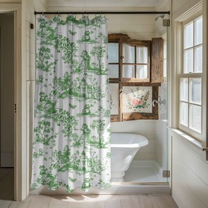 Green Frog Bath Decor French Toile Design Shower Curtain Housewarming ...
