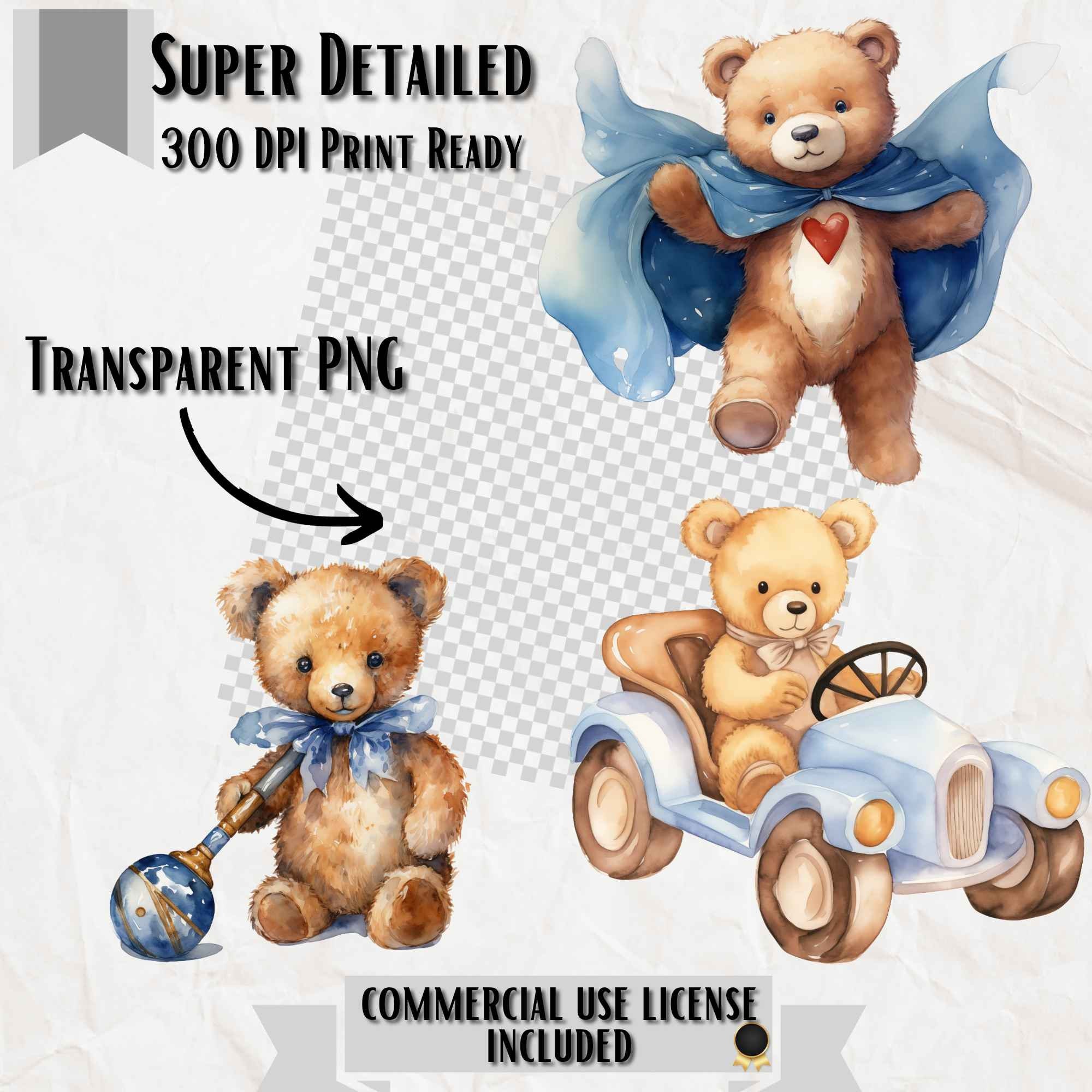 Watercolor Baby Shower Clipart Kit Vintage Teddy Bear Illustrations ...