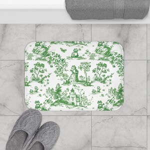 Green Frog Bath Decor French Toile Design Bath Mat Housewarming Gift ...