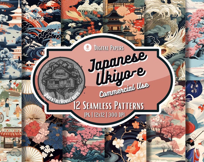 Japanese Inspired Repeating Designs Digital Paper Pack With 12 ...
