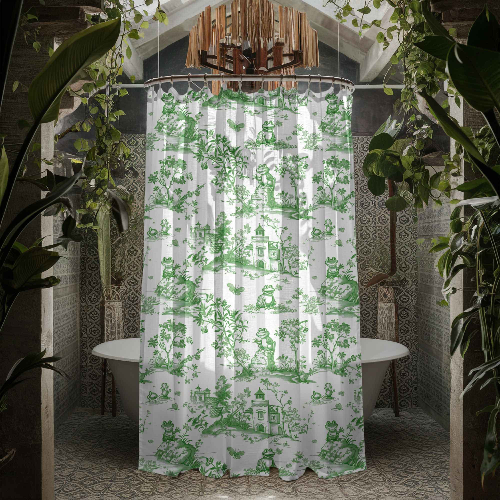 Green Frog Bath Decor French Toile Design Shower Curtain Housewarming ...