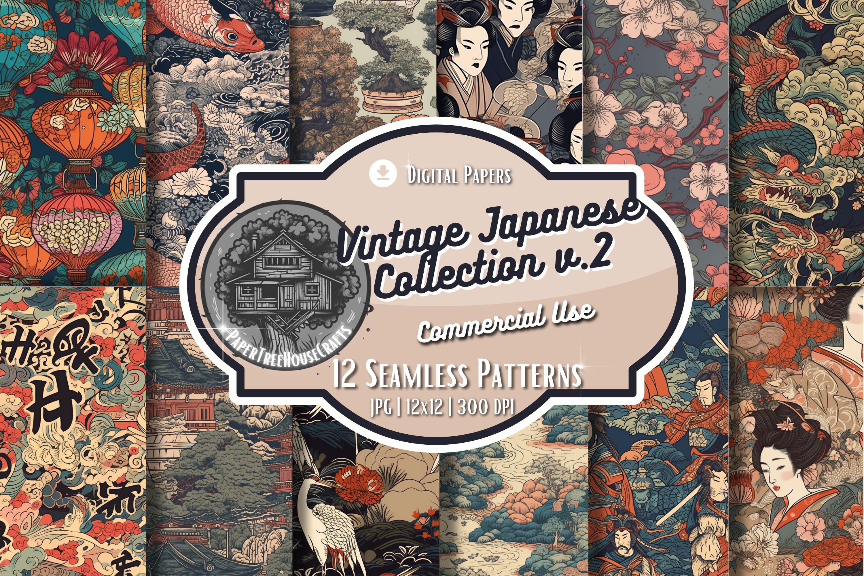 Japan Tiles Digital Paper Pack Set of 12 Traditional Japanese Patterns ...