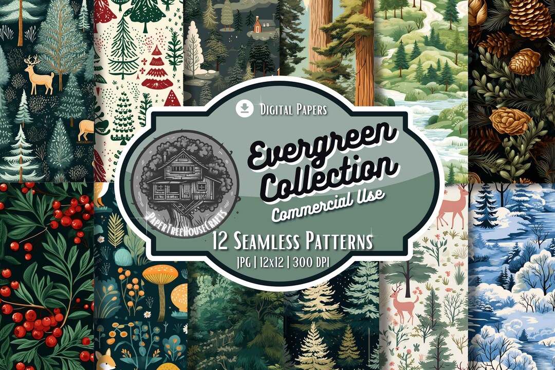 Evergreen Forest Digital Paper Seamless Patterns for Scrapbooking ...