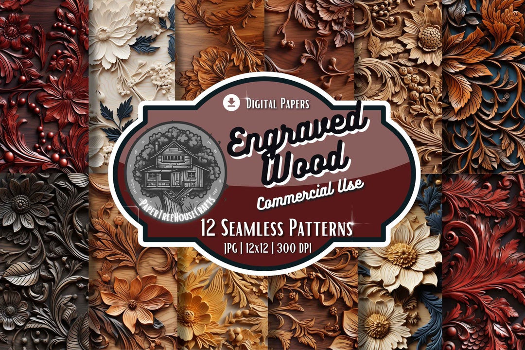 Engraved Wood Grain Textures Digital Paper: Vintage Texture Pack for ...