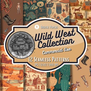 Vintage Cowboy Digital Paper Pack for Old West Scrapbooking and Cattle ...