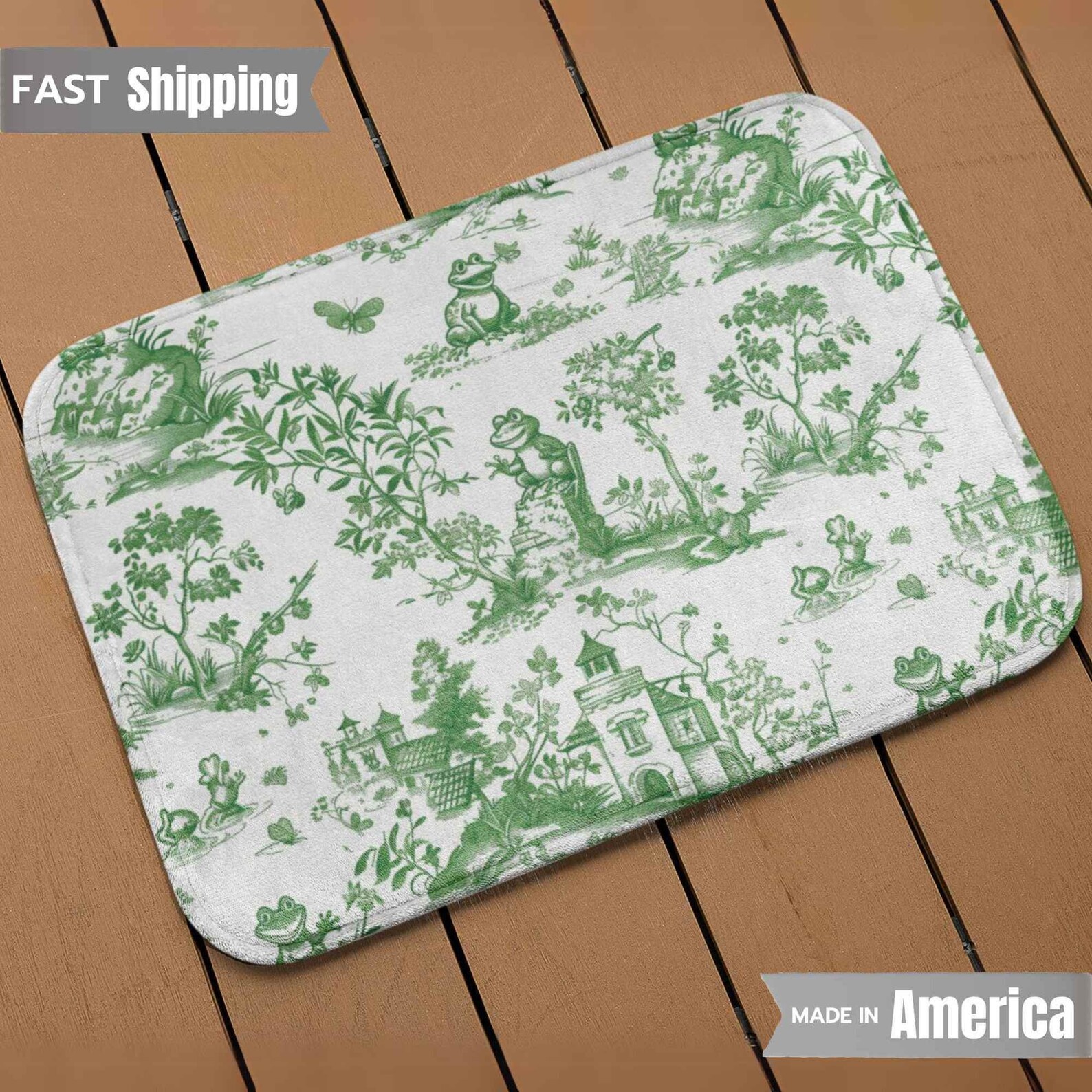 Green Frog Bath Decor French Toile Design Bath Mat Housewarming Gift ...