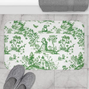 Green Frog Bath Decor French Toile Design Bath Mat Housewarming Gift ...