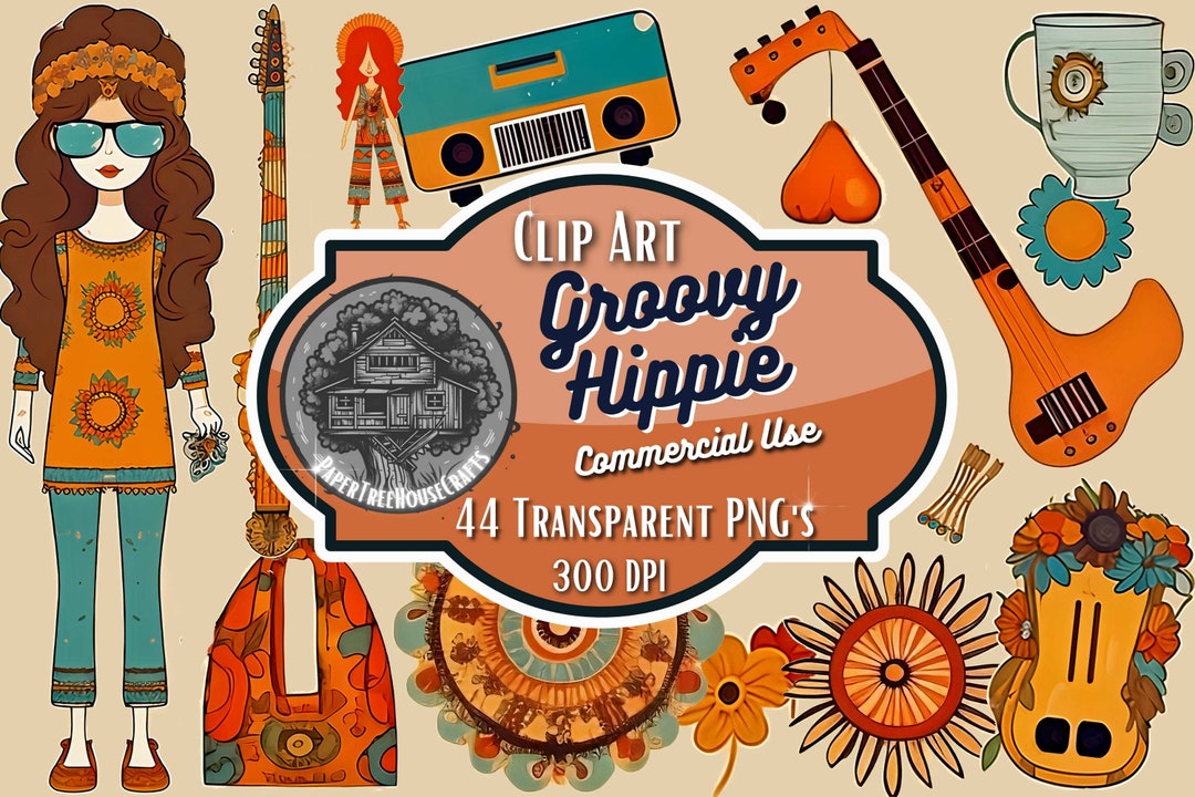 Groovy Hippie Clipart Bundle: Retro Floral Designs for Digital - Etsy