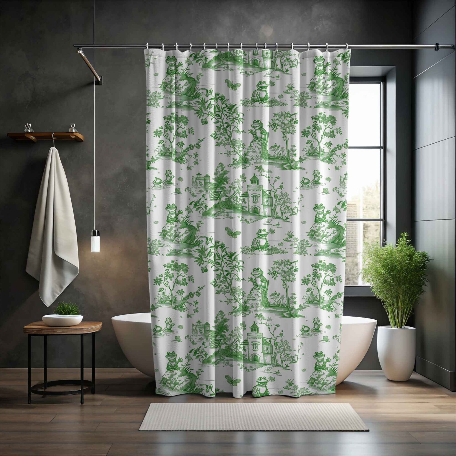 Green Frog Bath Decor French Toile Design Shower Curtain Housewarming ...