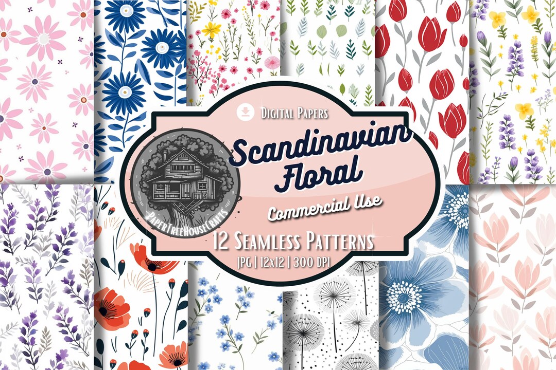 Nordic Digital Paper Pack Seamless Patterns for Scrapbooking and ...