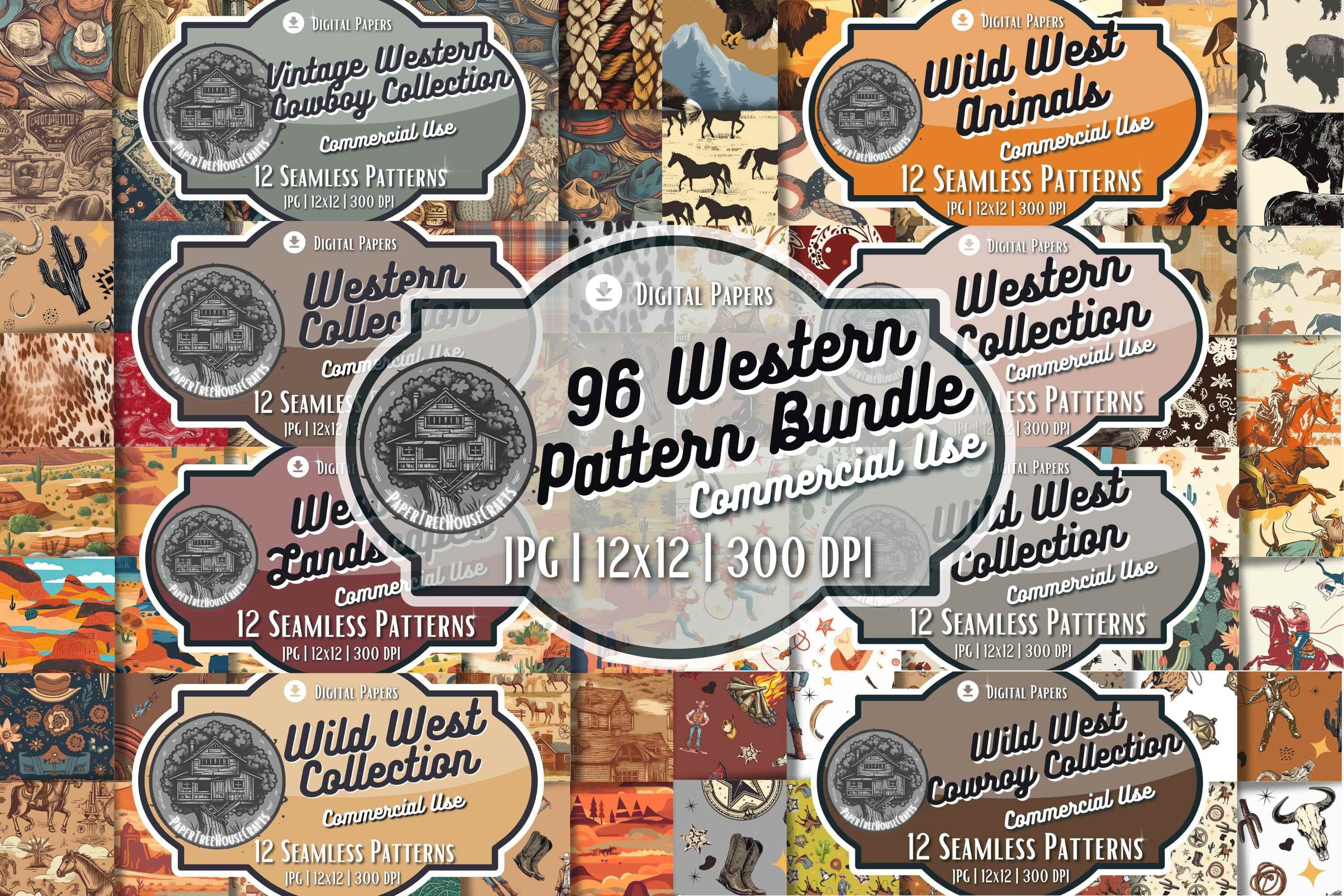 Vintage Cowboy Digital Paper Pack for Old West Scrapbooking Cattle ...