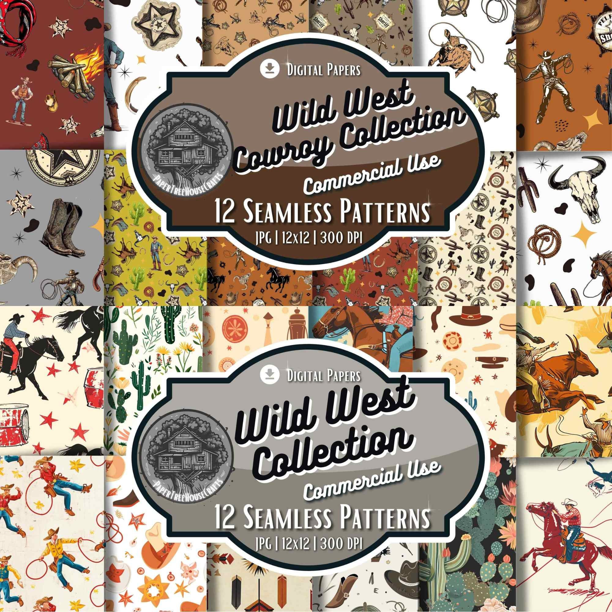 Vintage Cowboy Digital Paper Pack for Old West Scrapbooking Cattle ...