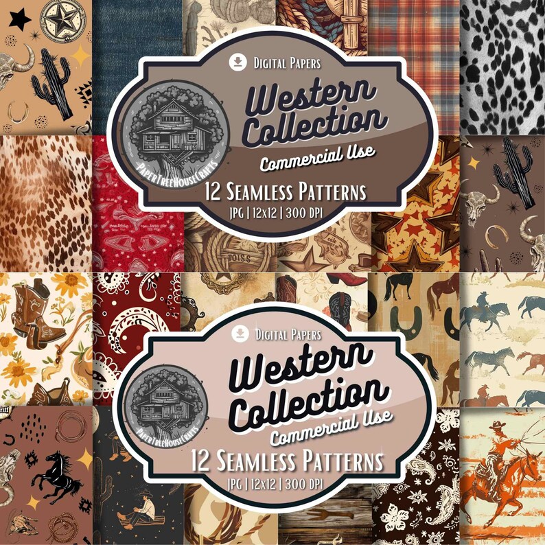 Vintage Cowboy Digital Paper Pack for Old West Scrapbooking Cattle ...