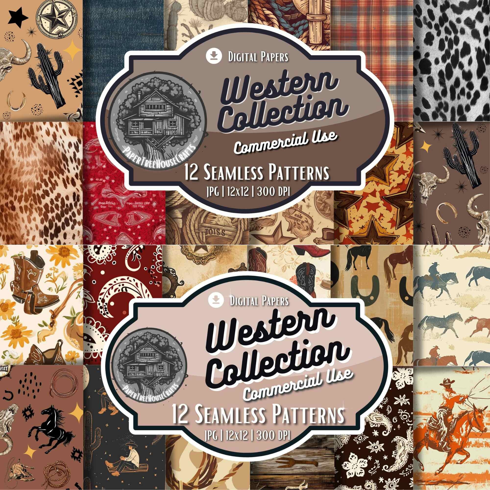 Vintage Cowboy Digital Paper Pack for Old West Scrapbooking Cattle ...