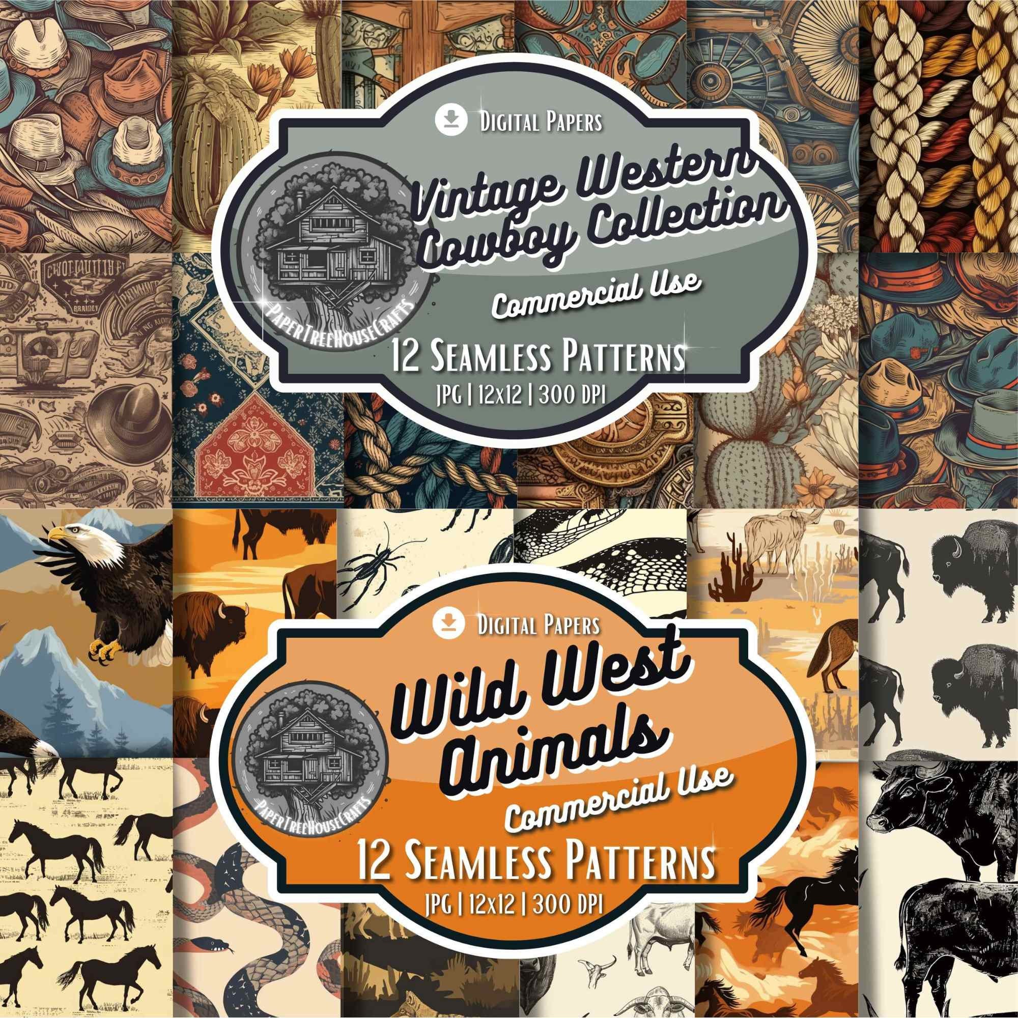Vintage Cowboy Digital Paper Pack for Old West Scrapbooking Cattle ...