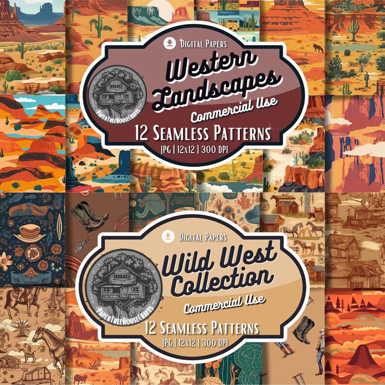 Vintage Cowboy Digital Paper Pack for Old West Scrapbooking Cattle ...