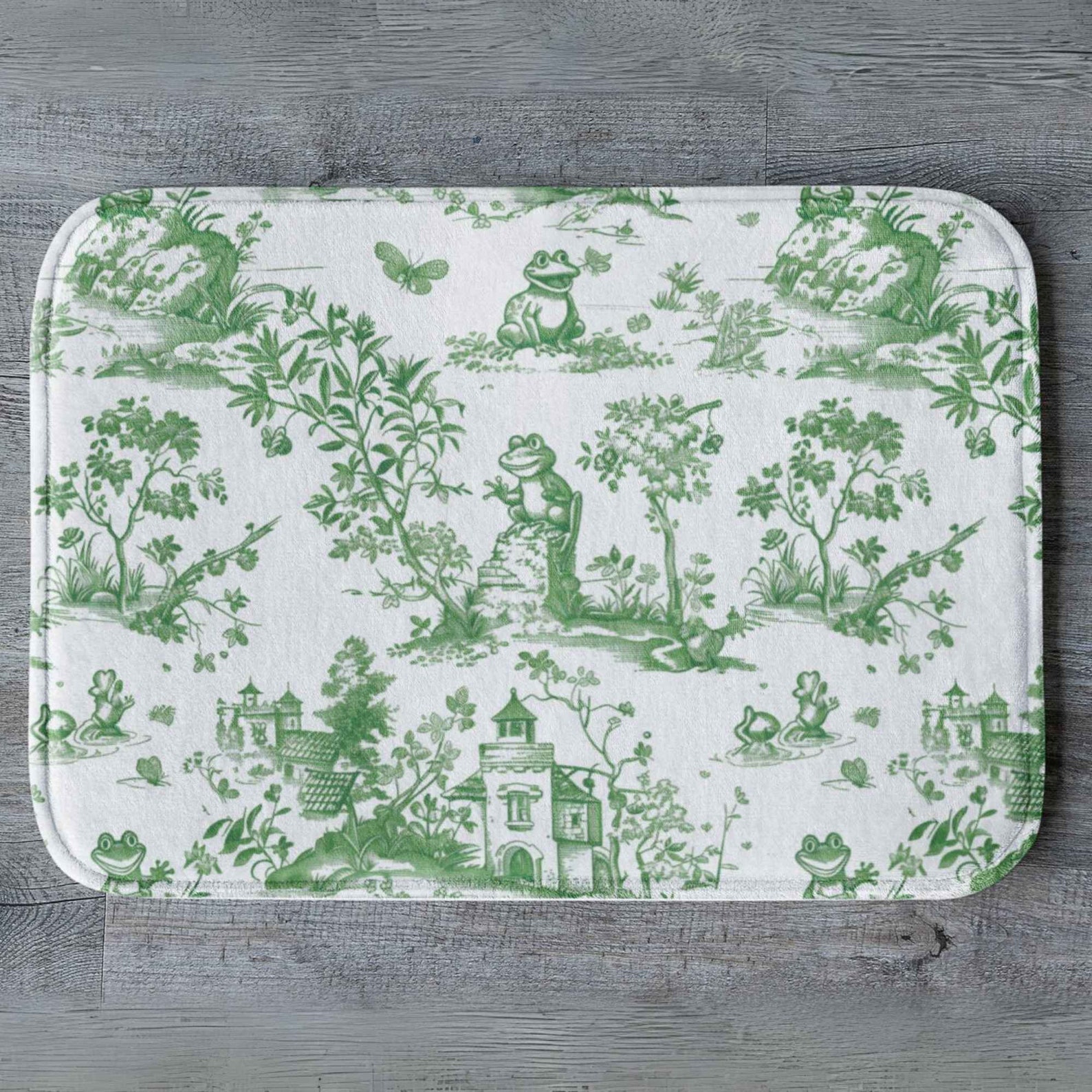 Green Frog Bath Decor French Toile Design Bath Mat Housewarming Gift ...