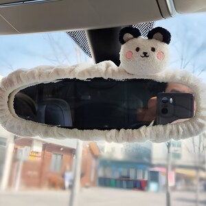 Cute Car Rearview Mirror Fluffy Bear Cover, Soft and Fuzzy Car ...