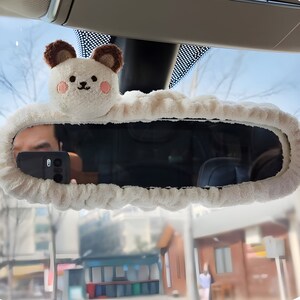 Cute Car Rearview Mirror Fluffy Bear Cover, Soft and Fuzzy Car ...