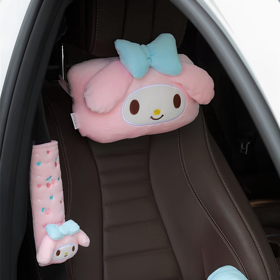 Cute Car Bunny Headrest Pillow, Soft Anime Neck Support, Kawaii My ...