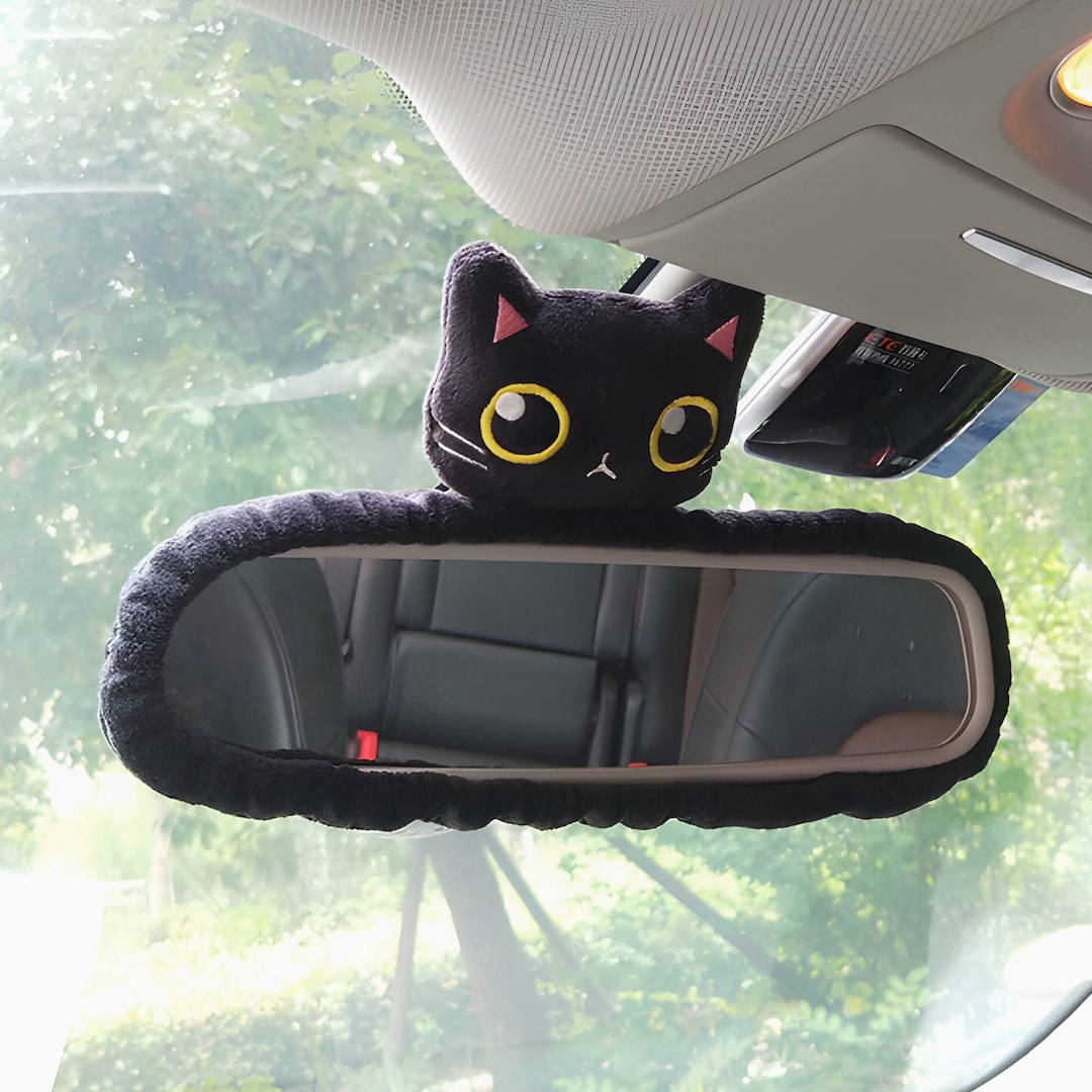 Car Black Cat Rearview Mirror Cover, Cartoon Car Accessory, Cute ...