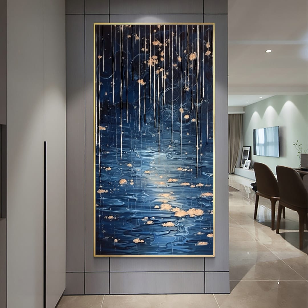 Abstract Rainy Night Oil Painting on Canvas, Large Minimalist Wall Art ...