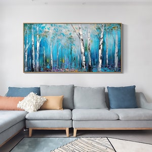 Original Birch Forest Oil Painting on Canvas, Large Wall Art Abstract ...