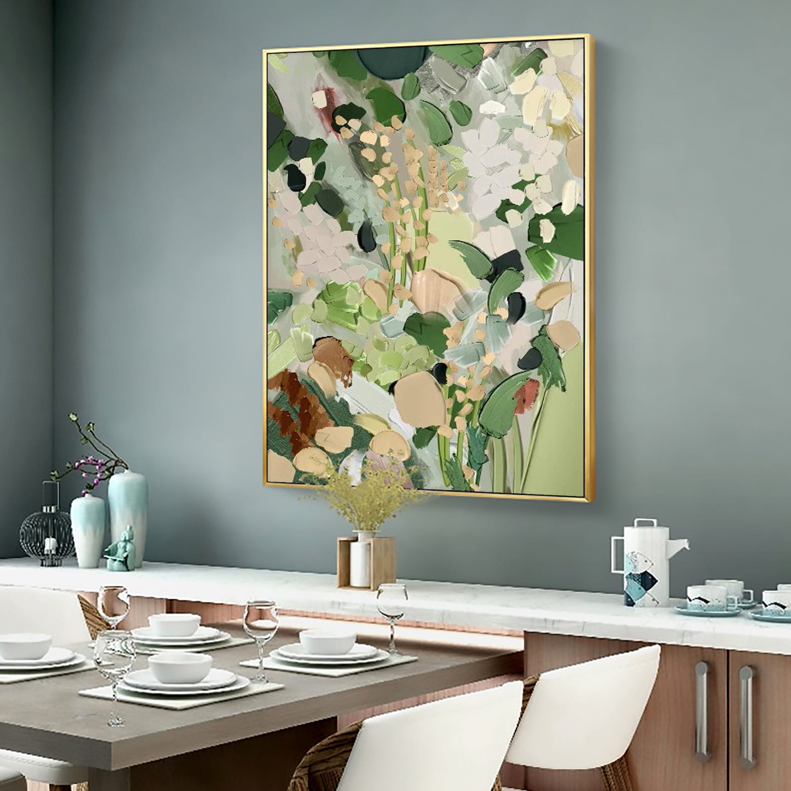 Abstract Green Floral Oil Painting on Canvas, Textured Botanical Art - Etsy