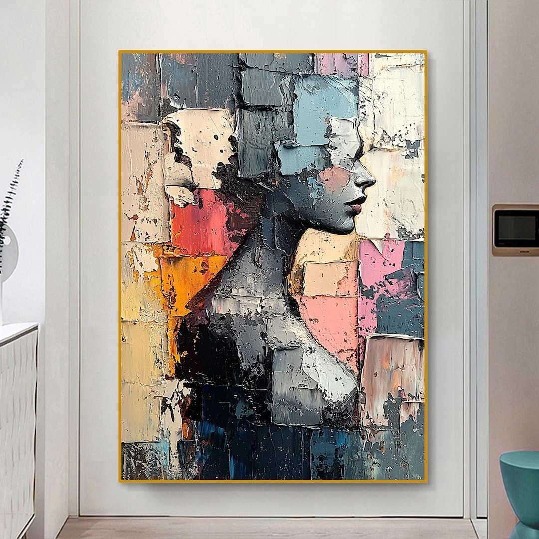 Large Abstract Side Face Girl Oil Painting on Canvas, Original Portrait ...
