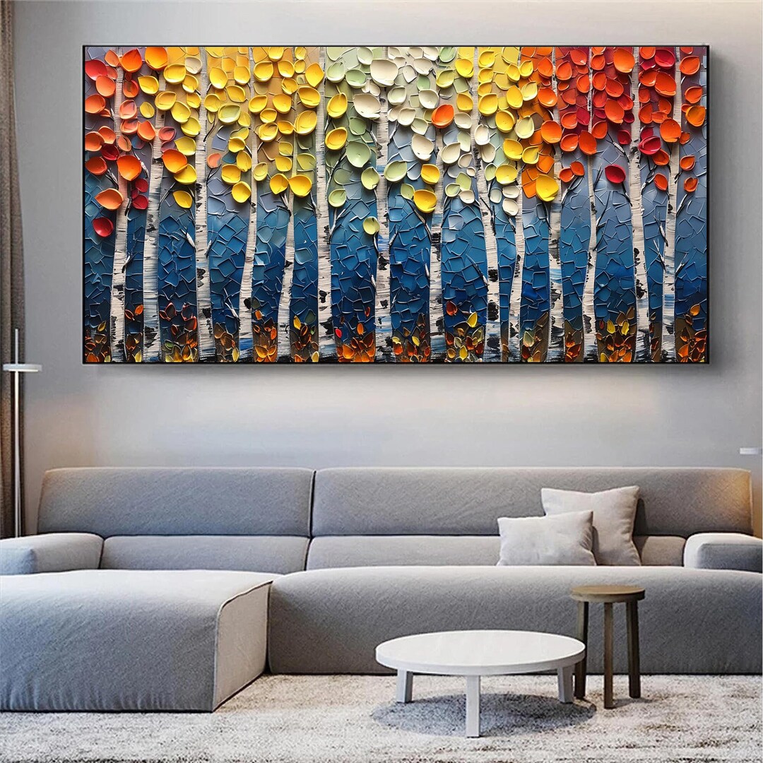 Textured Poplar Oil Painting, Vibrant Autumn Forest Wall Art - Etsy