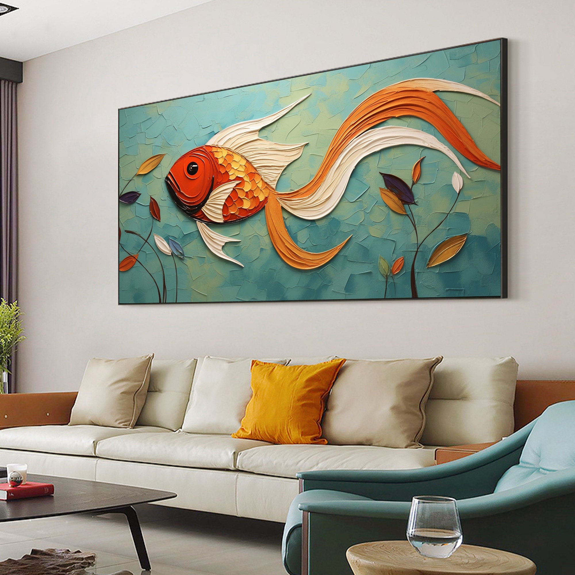 Abstract Swimming Fish Oil Painting on Canvaslarge Wall Art - Etsy