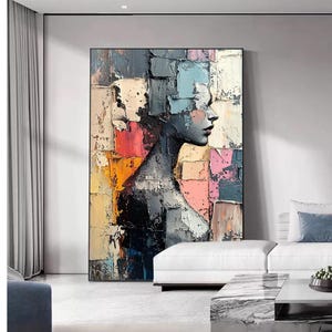 Large Abstract Side Face Girl Oil Painting on Canvas, Original Portrait ...