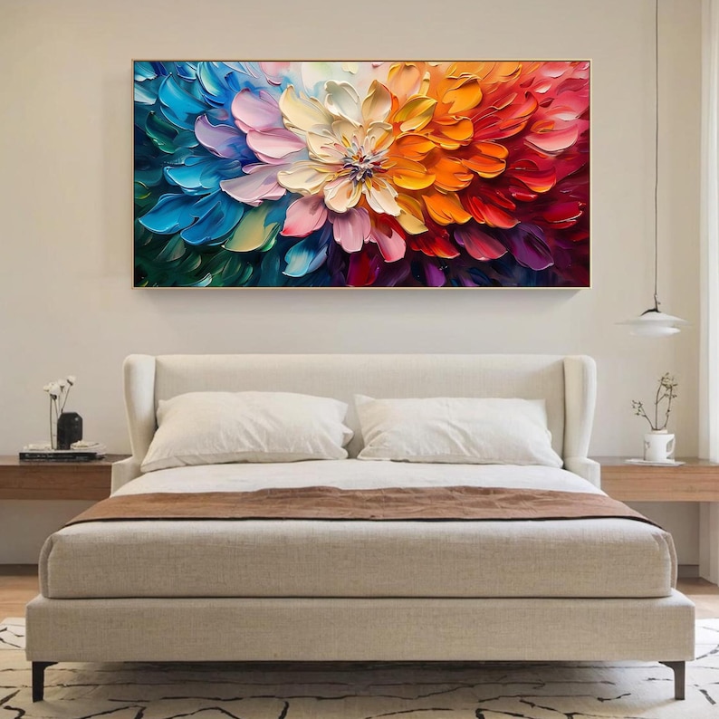 Colorful Floral Oil Painting on Canvas, Abstract Textured Impasto Art ...