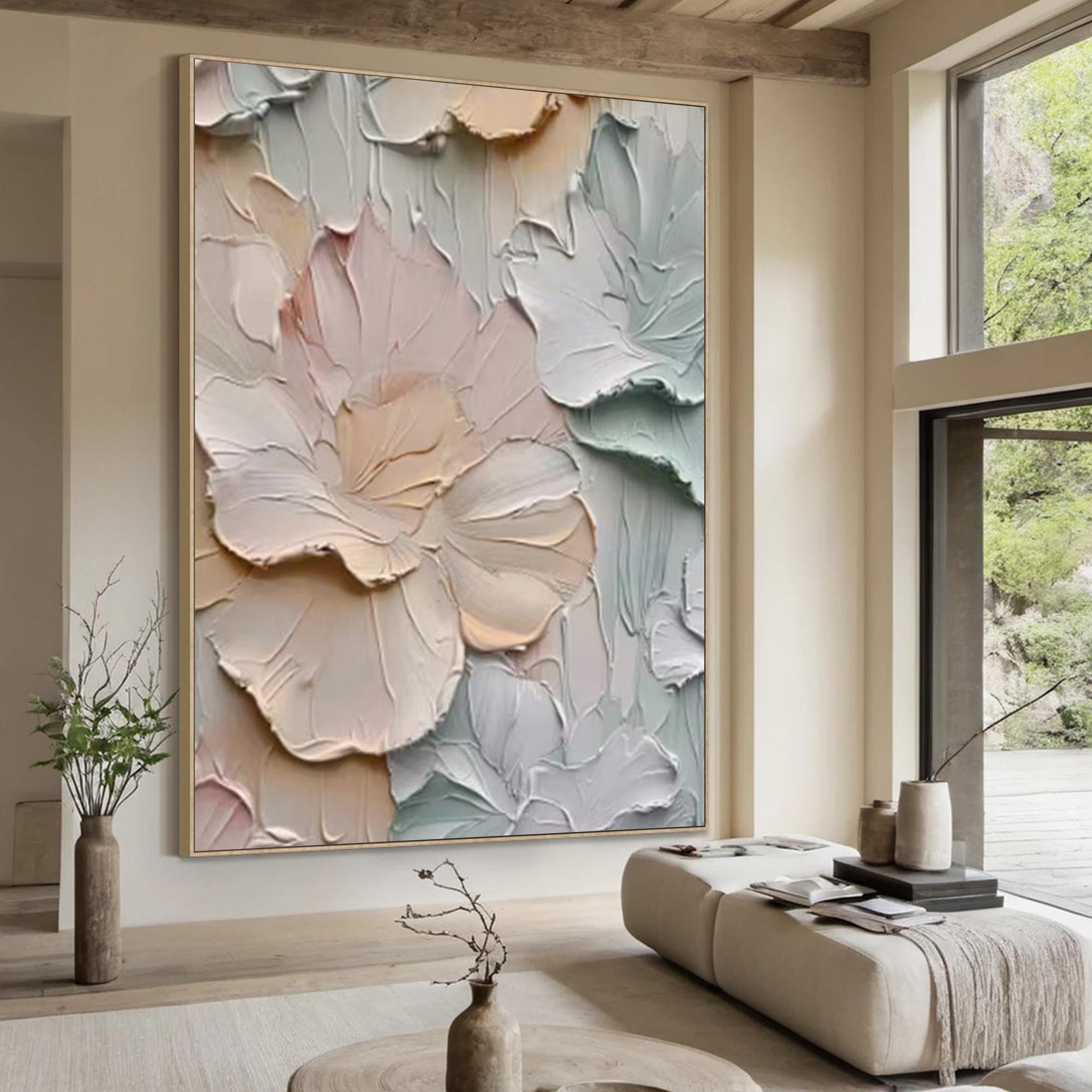 Original 3D Flower Textured Wall Art Abstract White Color Painting on ...