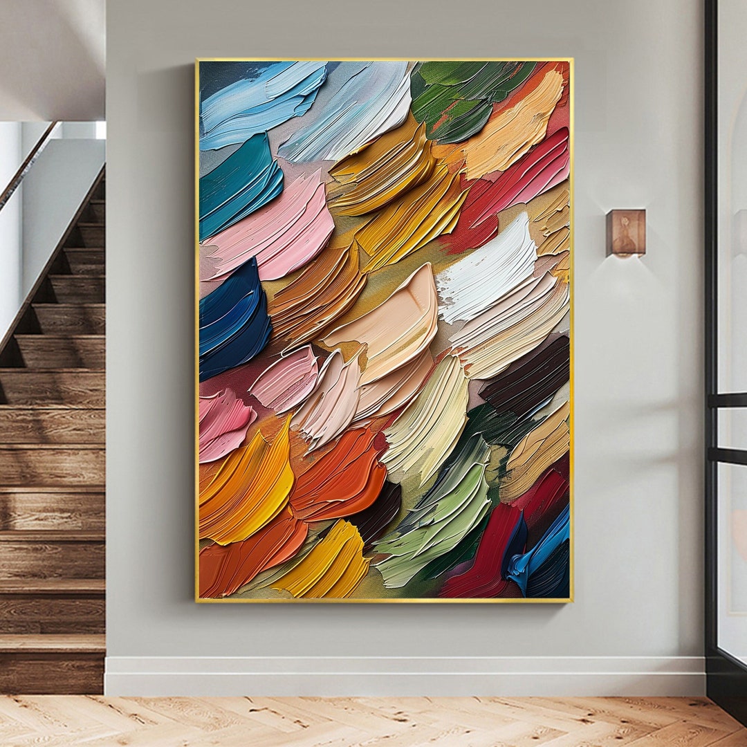 Large Colorful Abstract Oil Painting on Canvas, Boho Texture Wall Art ...