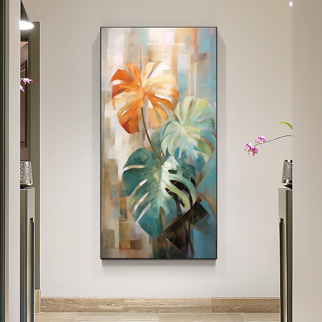 Original Green Leaf Oil Painting on Canvas, Large Wall Art Abstract ...