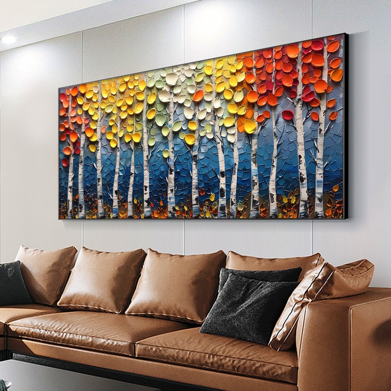 Textured Poplar Oil Painting, Vibrant Autumn Forest Wall Art - Etsy