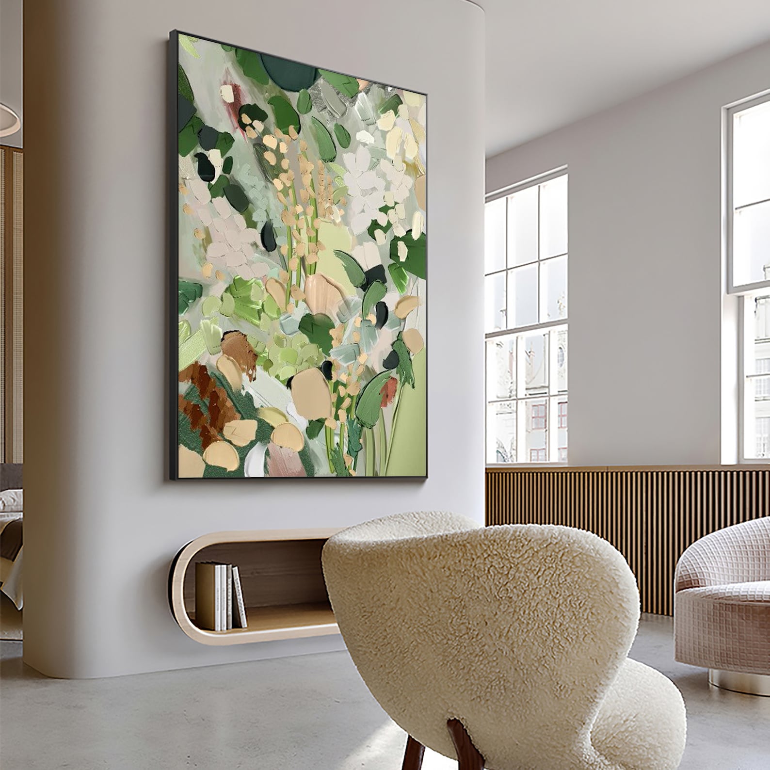 Abstract Green Flower Oil Painting on Canvas, Original Floral ...