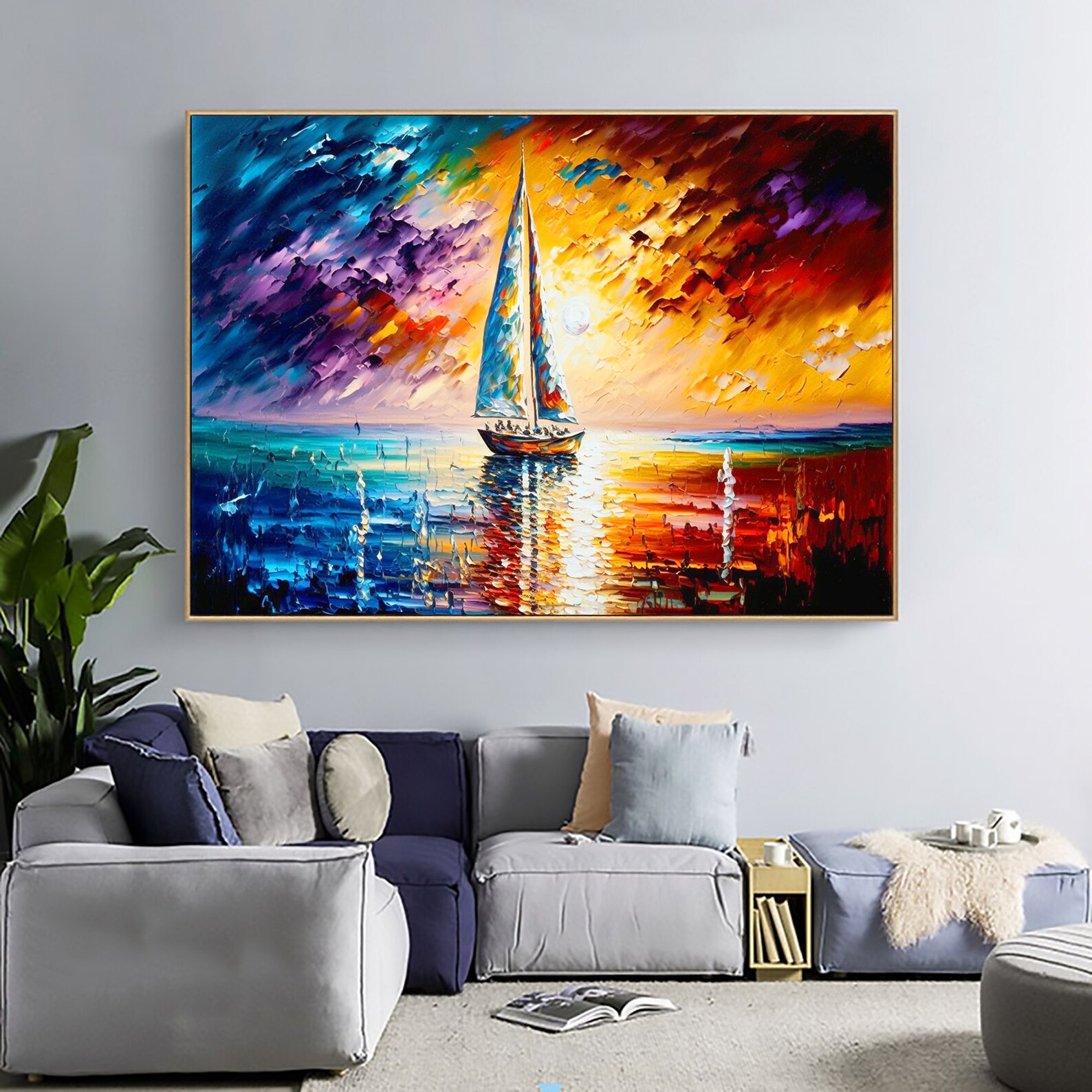 Abstract Original Nautical Oil Painting on Canvas Large Wall Art ...