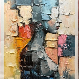 Large Abstract Side Face Girl Oil Painting on Canvas, Original Portrait ...