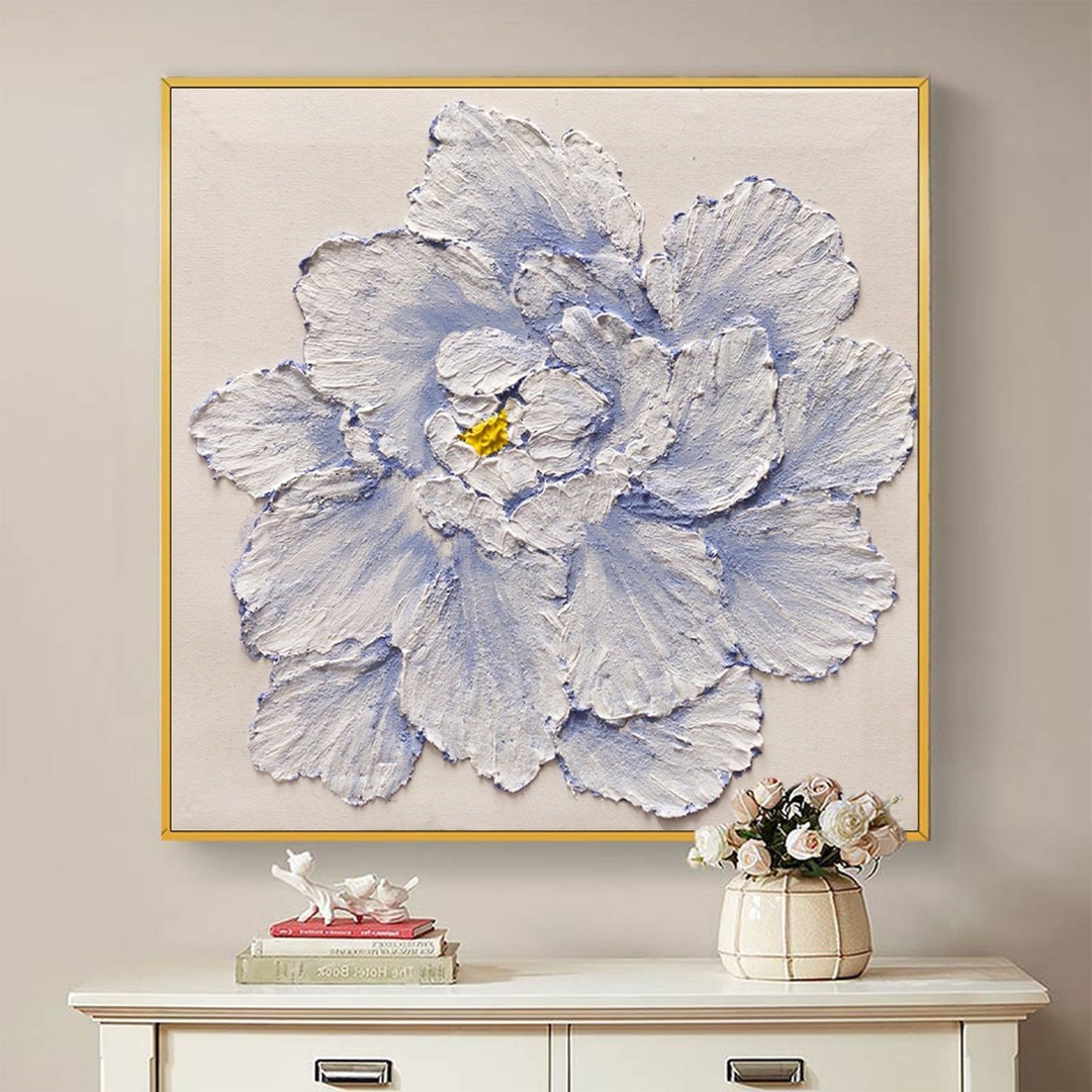 Abstract Blue Flower Oil Painting on Canvas, Original Floral Minimalist ...
