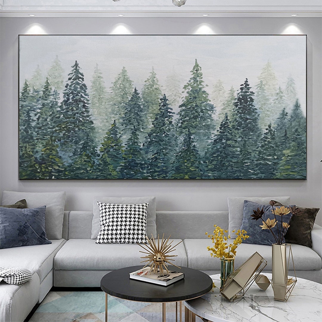 Abstract Forest Oil Painting on Canvas, Large Wall Art, Original Green ...