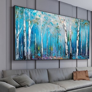 Original Birch Forest Oil Painting on Canvas, Large Wall Art Abstract ...