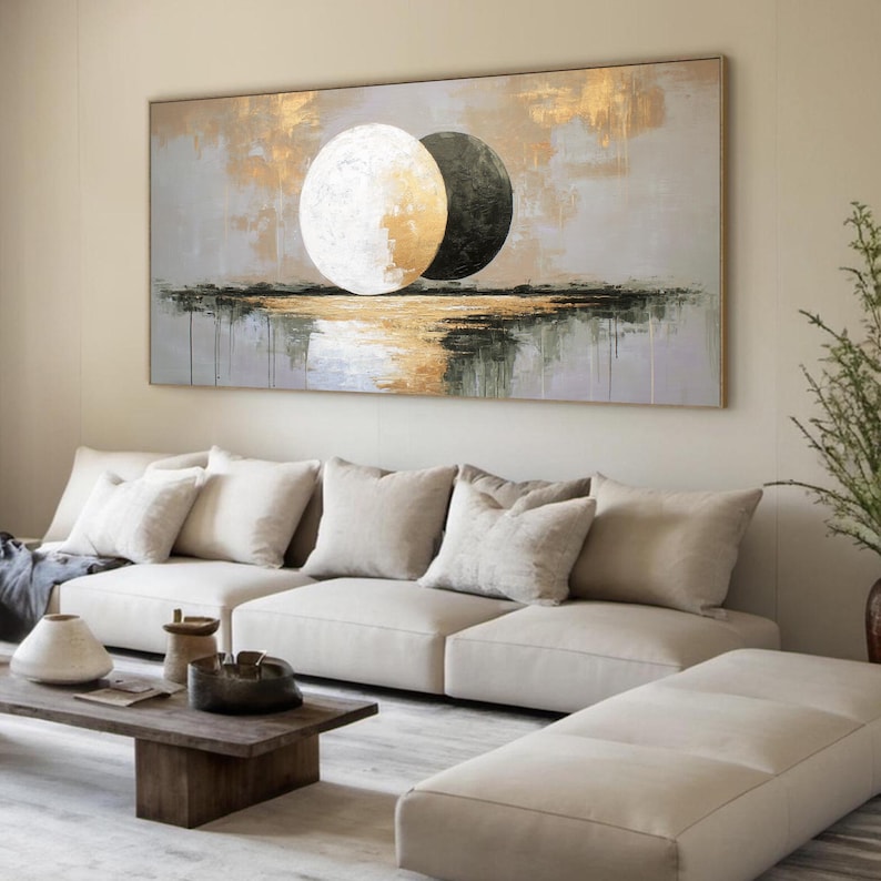 Luxurious Gold Leaf Moon Oil Painting 3D Textured Celestial Wall Art ...