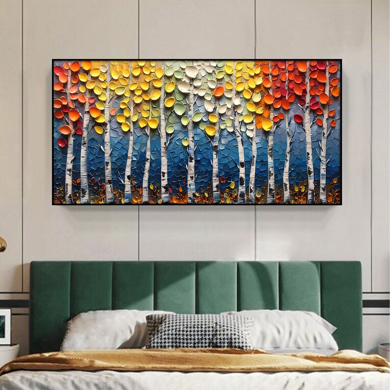 Textured Poplar Oil Painting, Vibrant Autumn Forest Wall Art - Etsy