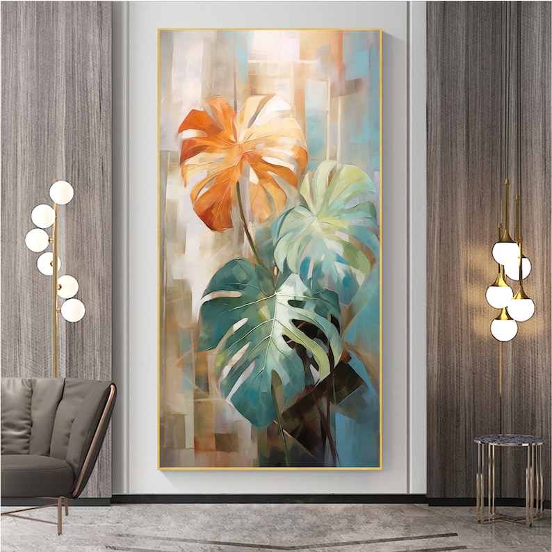Original Green Leaf Oil Painting on Canvas, Abstract Plant Art - Etsy